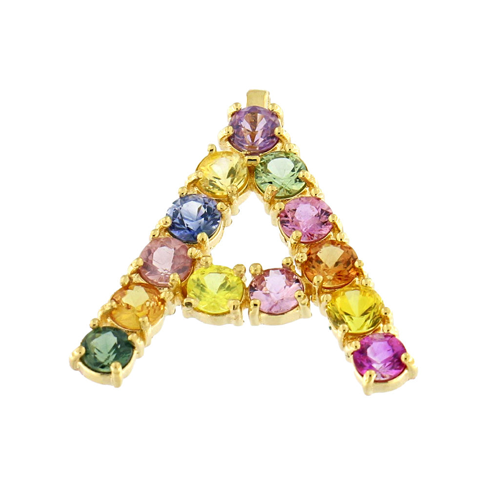 Dije Vocal A con 13 Zafiros de Colores en Oro Amarillo – Joyería Imperio
